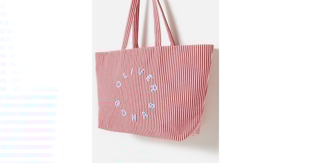 Oliver Bonas & White Striped Logo Fabric Tote Shopper Bag in Pink | Lyst UK