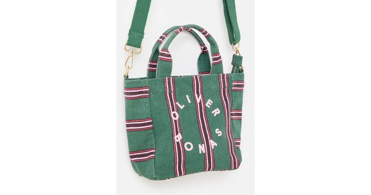 Oliver Bonas Green & Striped Logo Fabric Mini Tote Crossbody Bag | Lyst UK