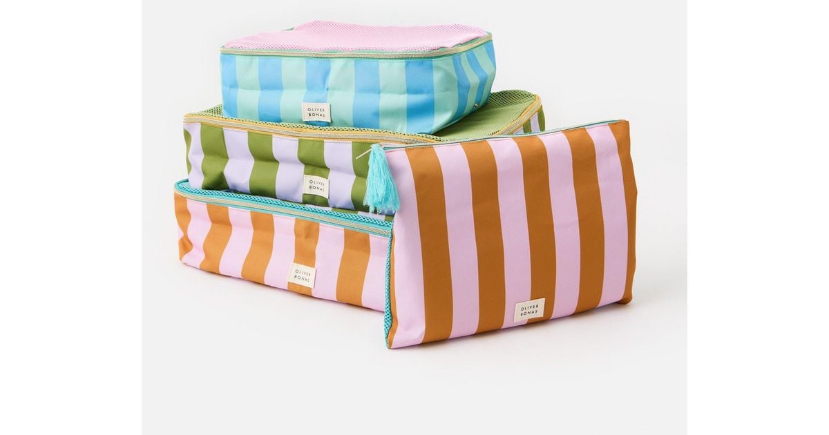 Oliver Bonas Striped Packing Cubes Set Of Four in Blue | Lyst UK