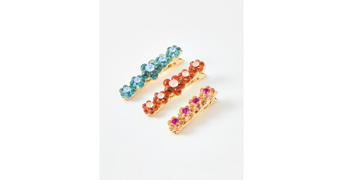 Oliver Bonas Effie Flower Gem Hair Clips Set Of Three in White | Lyst UK