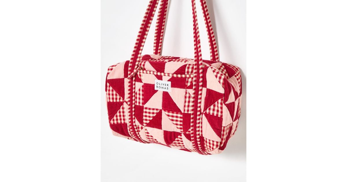 Oliver Bonas Emily Red & Pink Patchwork Corduroy Quilted Bag | Lyst UK