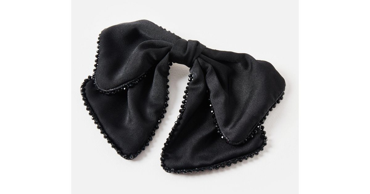 Oliver Bonas Selena Beaded Barrette Hair Bow in Black | Lyst UK