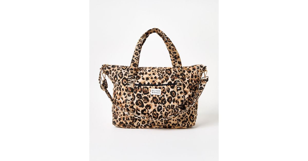 Oliver Bonas Becky Leopard Print Quilted Weekend Bag in Brown | Lyst UK