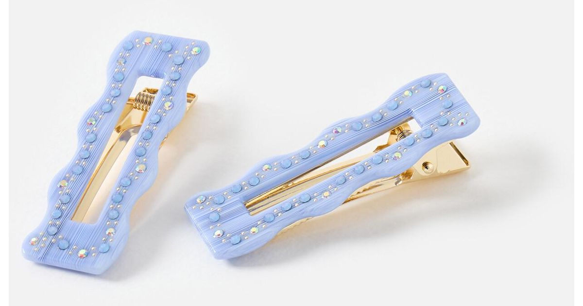 Oliver Bonas Cleo Embellished Wavy Hair Clips Set Of Two in Blue | Lyst UK