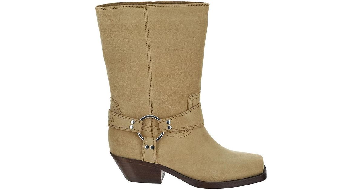 Isabel Marant Antya Suede Biker Boo in Natural | Lyst