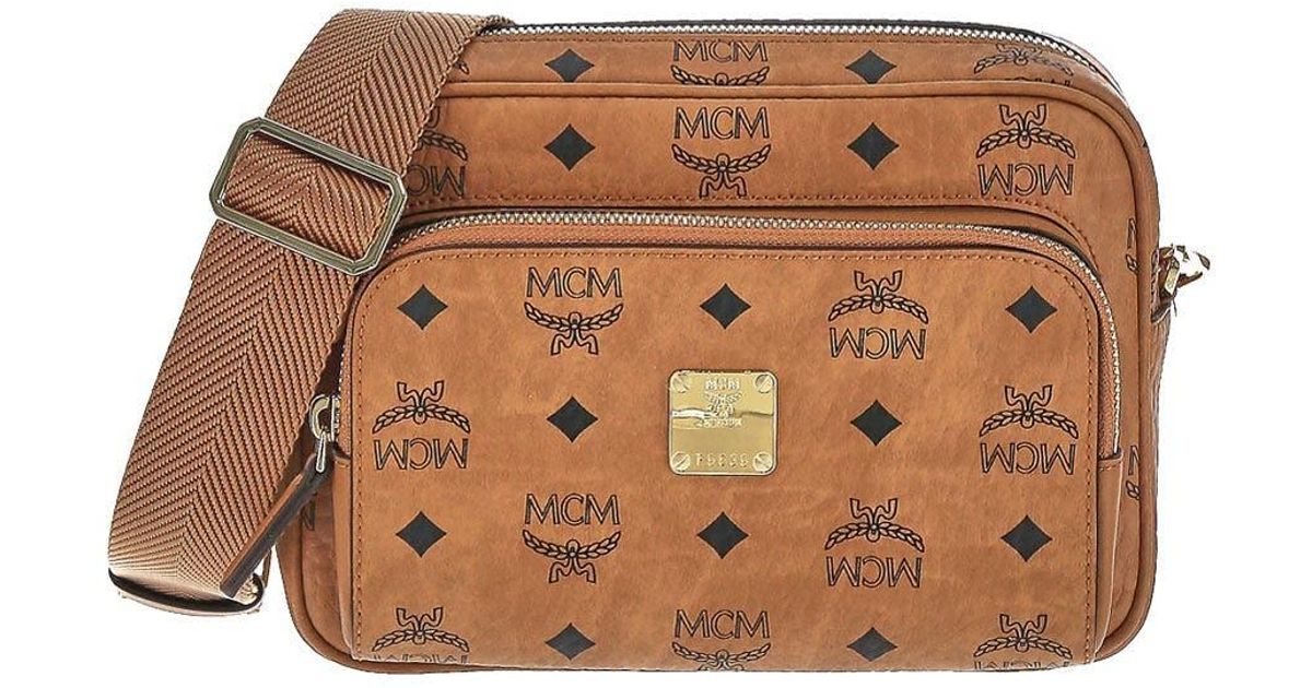 MCM Leather Aren Crossbody In Visetos in Brown | Lyst