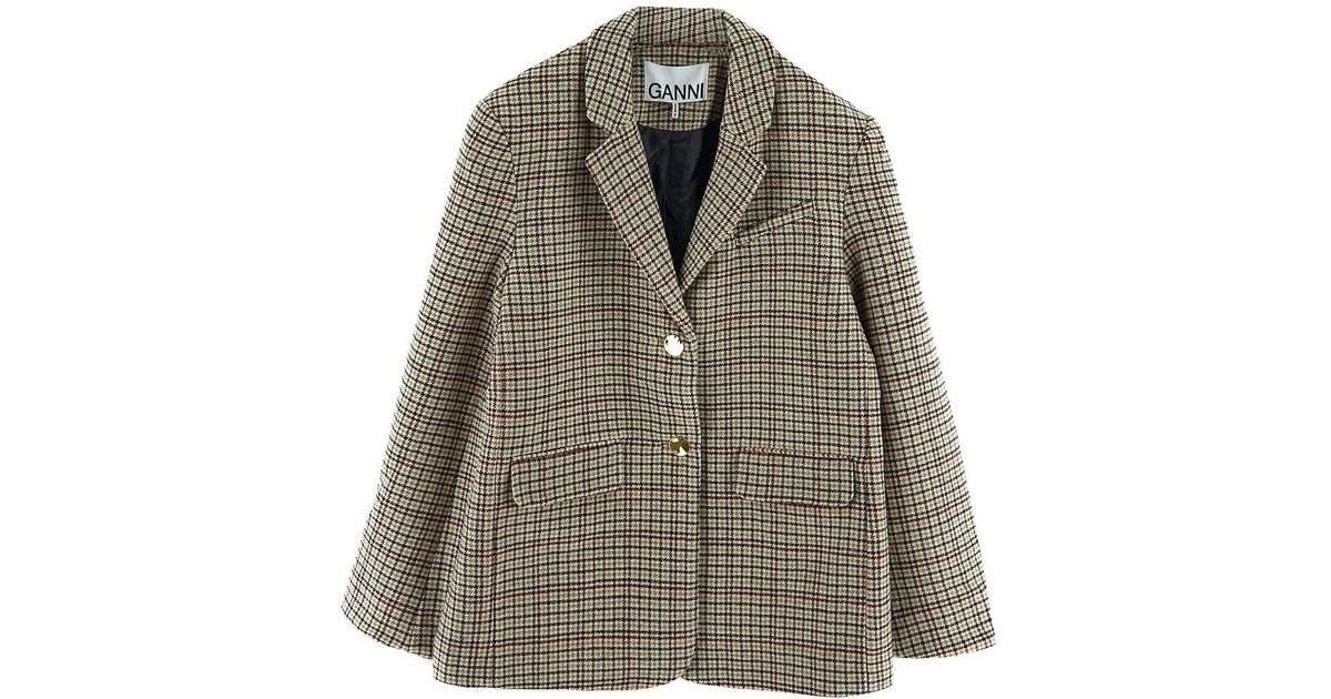 Ganni Check Jacket in Green | Lyst