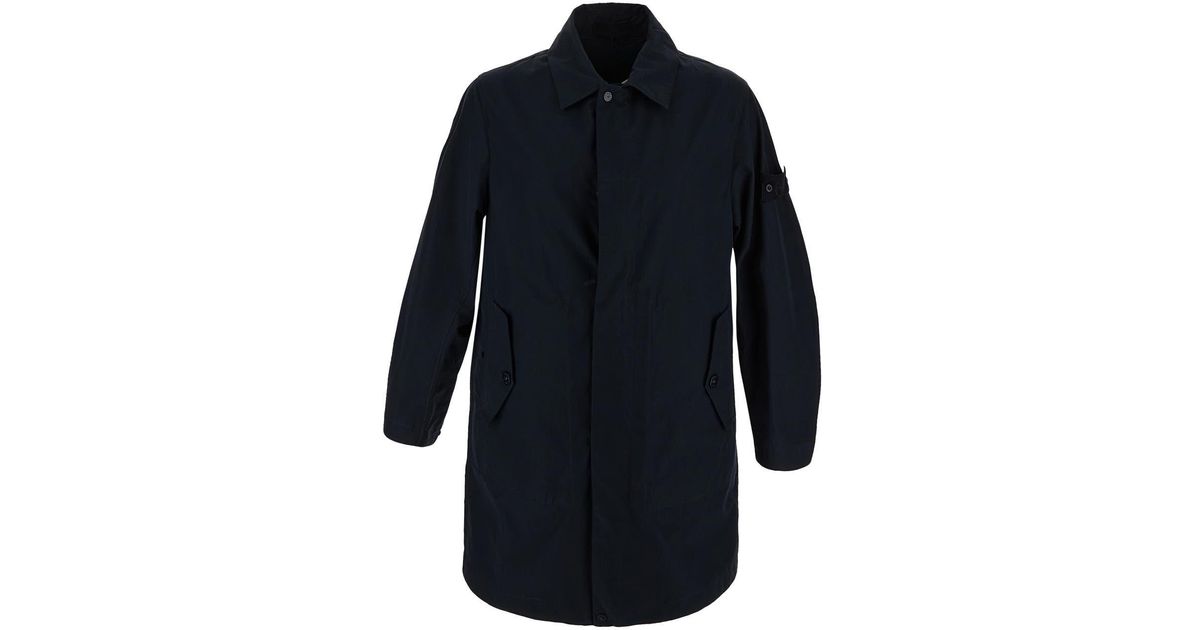 Stone Island Blue Waterprof Trench Coat for Men | Lyst