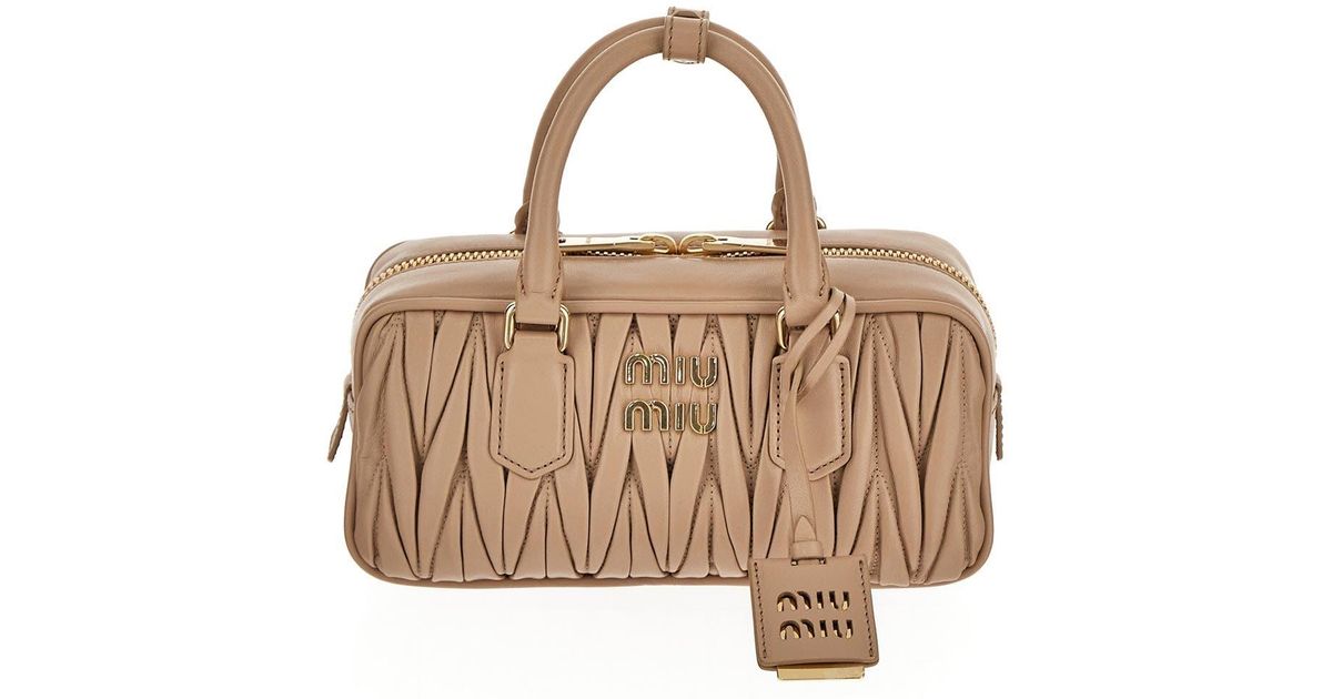 Miu Miu Arcadie Matelassé Nappa Handbag in Brown | Lyst