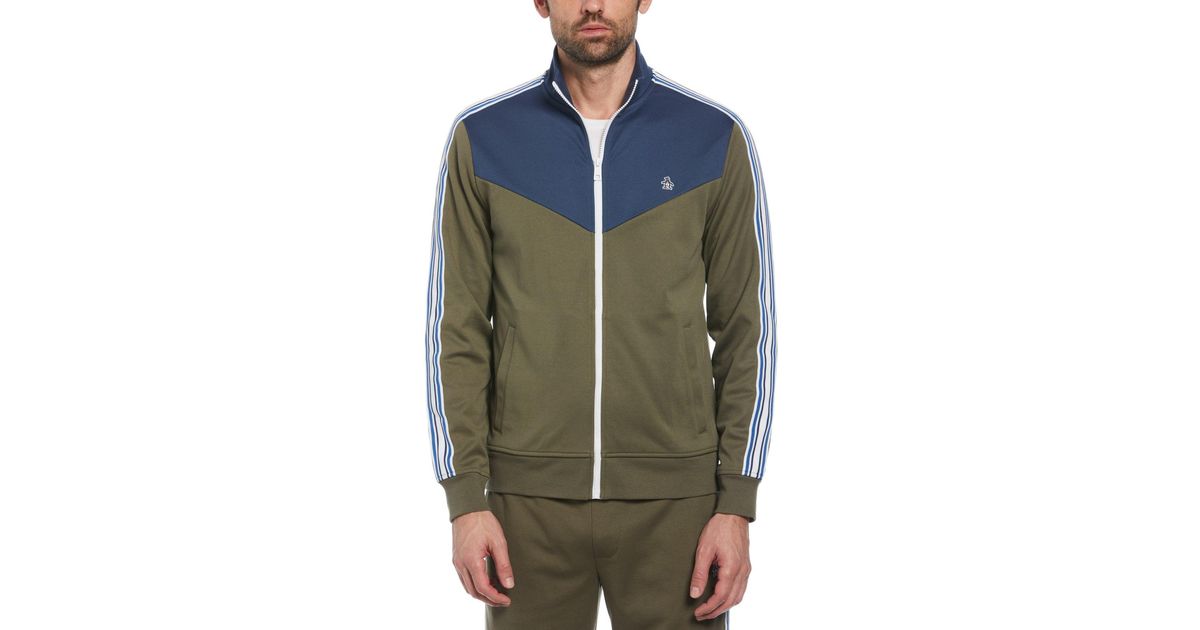 Original Penguin Chevron Double Knit Track Jacket In Dusty Olive in ...