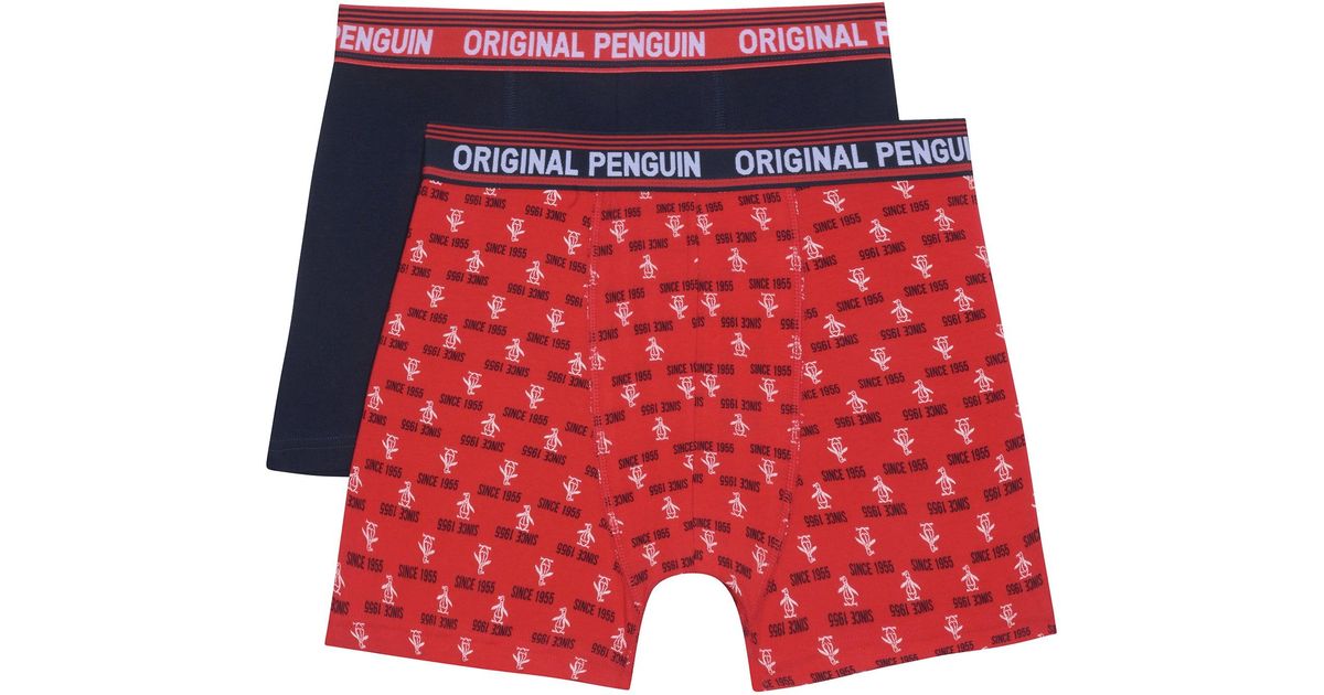 Original Penguin 2 Pack Penguin Print Boxers In Navy And Red for Men ...