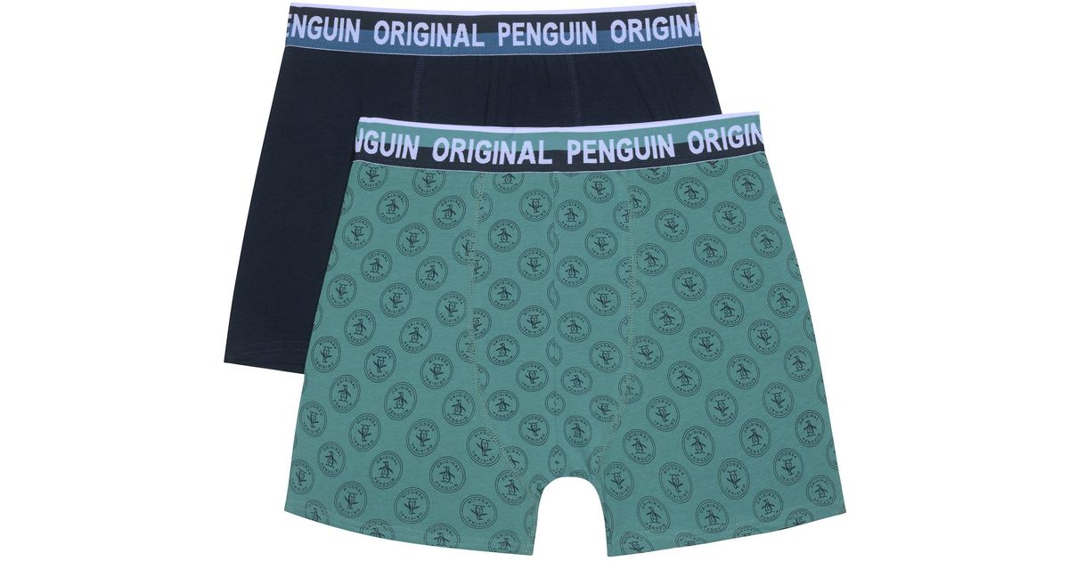 Original Penguin 2 Pack Penguin Print Boxers In Blue And Teal for Men ...