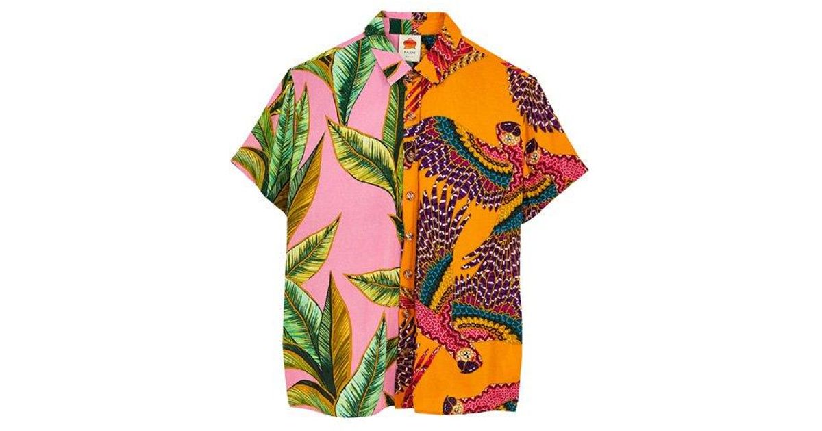 FARM Rio Mixed Prints Uni Shirt Beaded Macaws + Pink Foliage in Orange ...