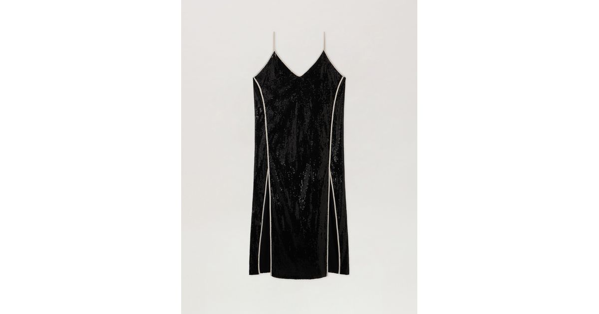 Palm Angels Curved Logo Sequin Slip Dress in Black | Lyst