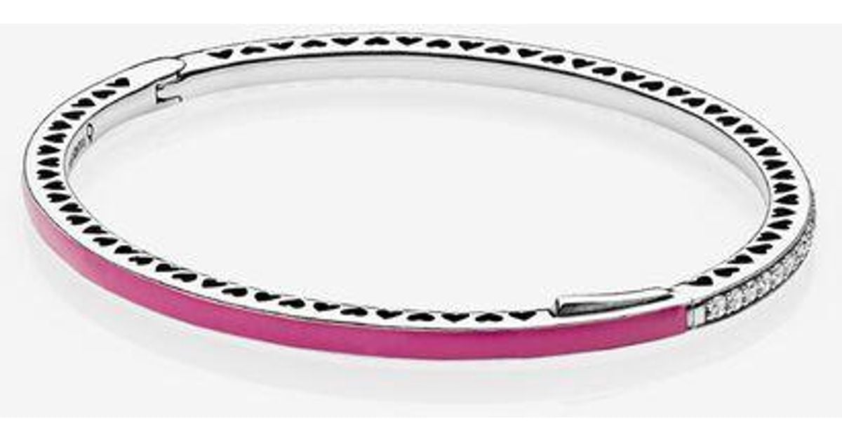 PANDORA Silver Cz & Hot Pink Enamel Radiant Hearts Bangle in Metallic ...