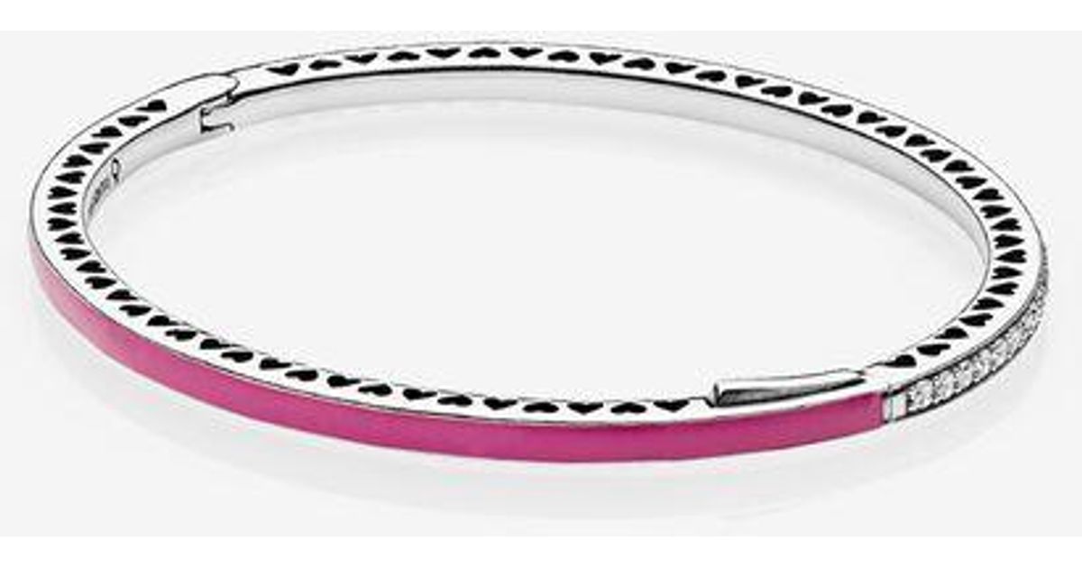 PANDORA Silver Cz & Hot Pink Enamel Radiant Hearts Bangle in Metallic ...