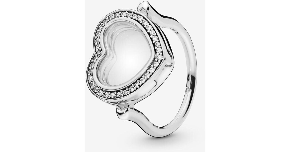 PANDORA Petite Locket Collection Silver Cz Floating Heart Locket Ring ...