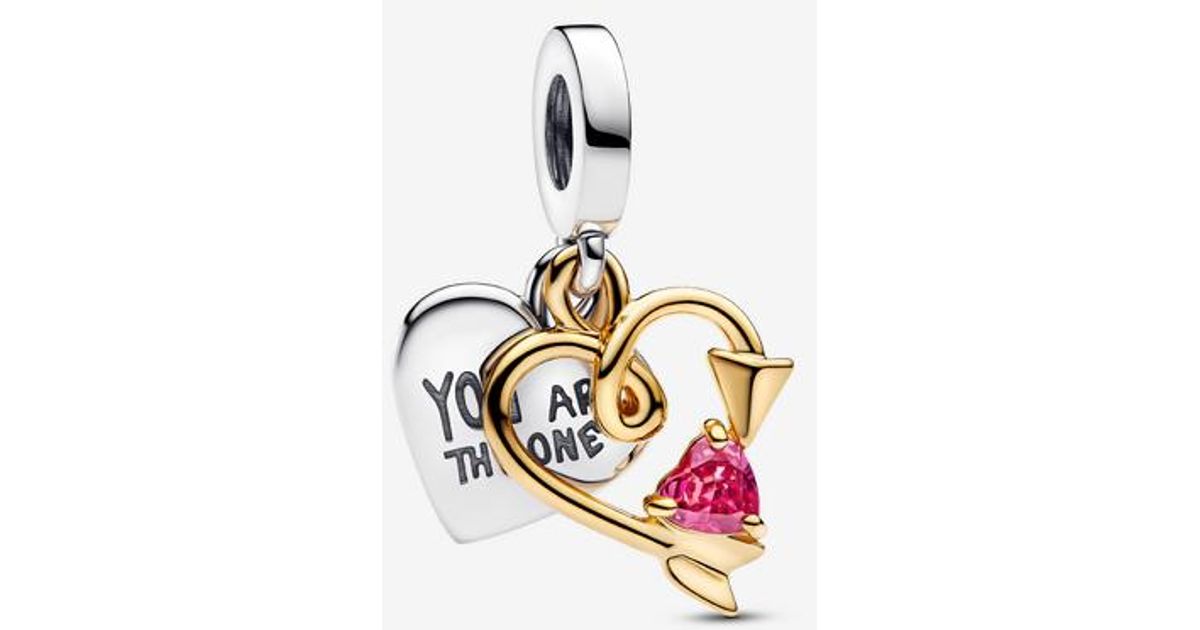 PANDORA Engravable Heart & Arrow Double Dangle Charm in Metallic | Lyst UK