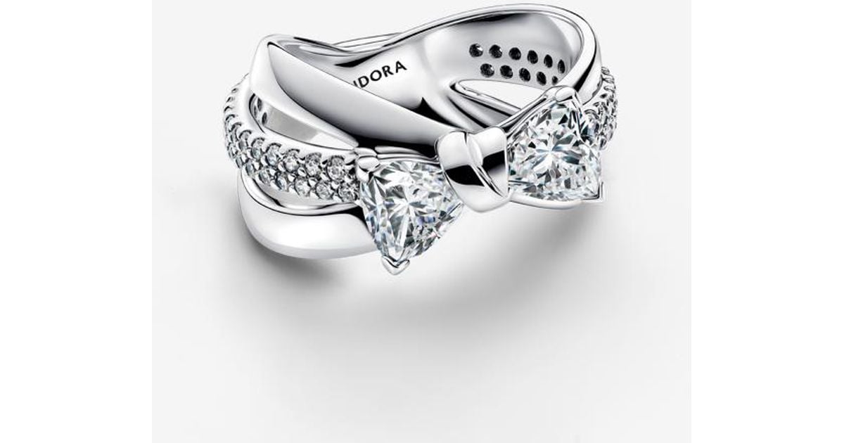 PANDORA Sparkling Bow Crossover Ring in White | Lyst UK