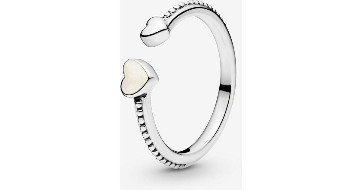 PANDORA Beaded Two Hearts Open Ring in Metallic | Lyst UK