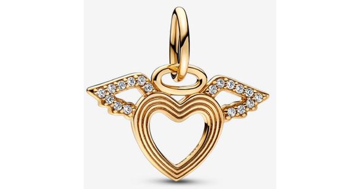 PANDORA Heart & Angel Wings Dangle Charm in Metallic | Lyst UK