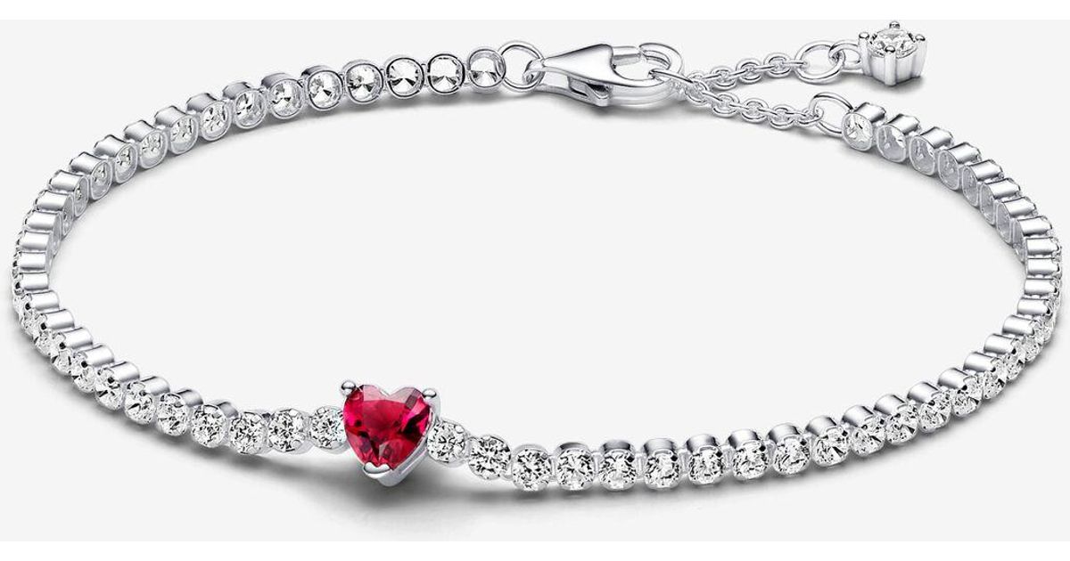 PANDORA Red Sparkling Heart Tennis Bracelet in Metallic | Lyst UK