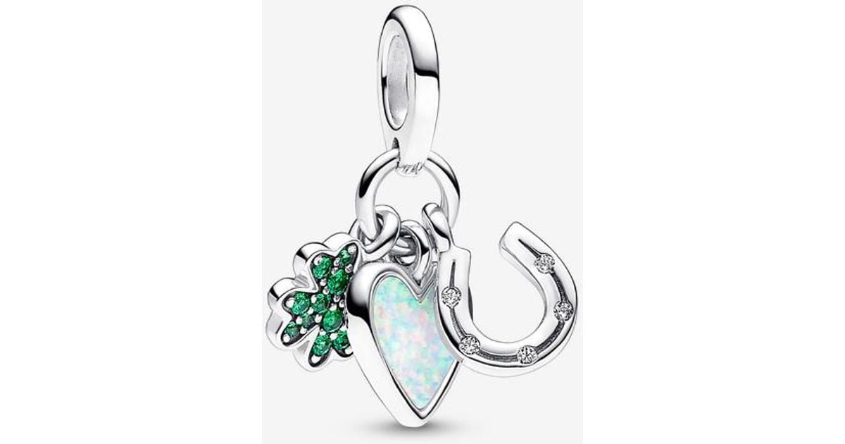 PANDORA Four Leaf Clover, Heart And Horseshoe Triple Dangle Charm in ...