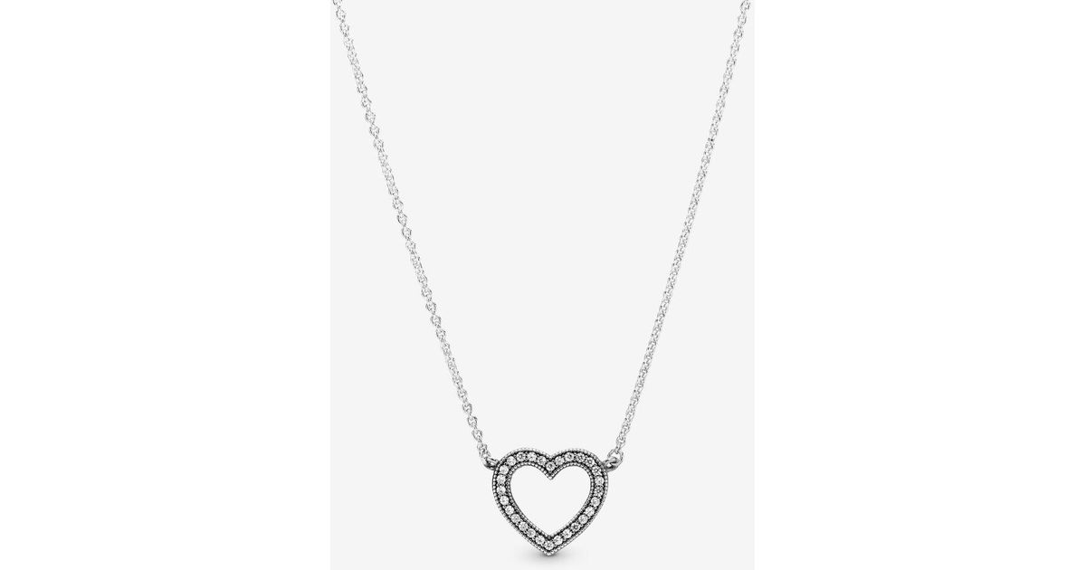 PANDORA Sparkling Open Heart Necklace in Metallic | Lyst UK
