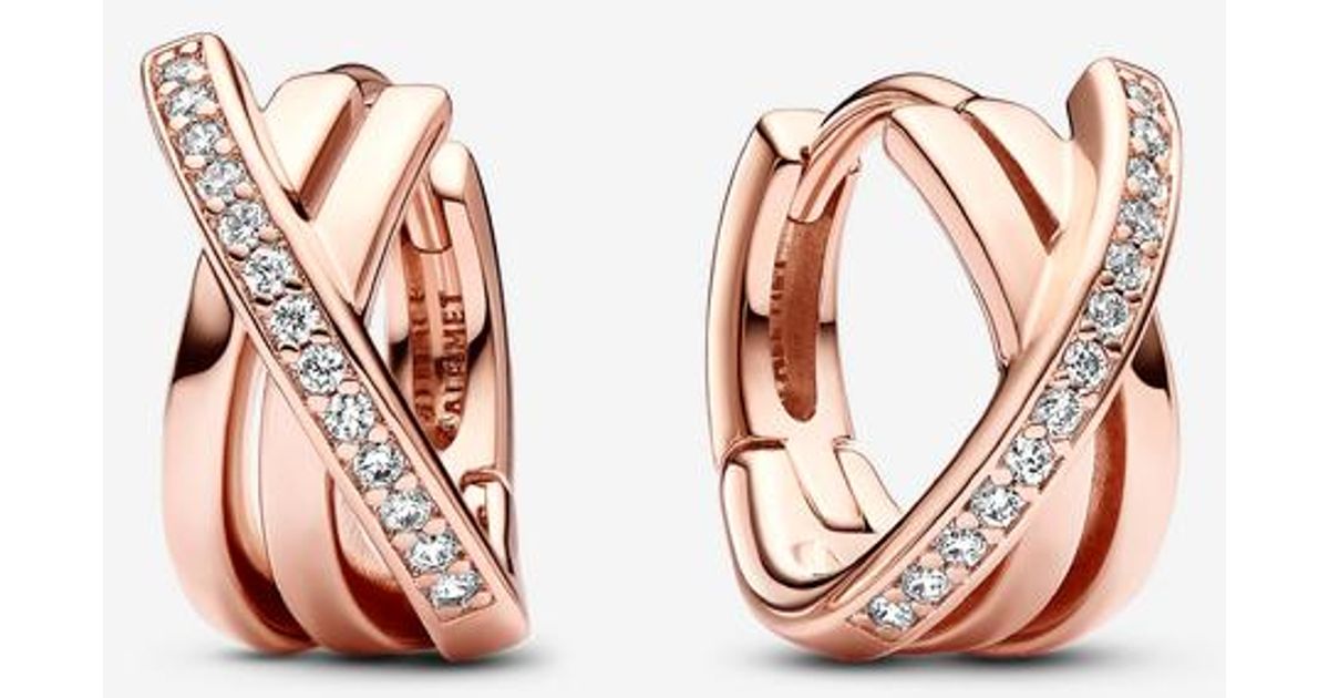 PANDORA Crossover Pave Hoop Earrings in Metallic Lyst UK