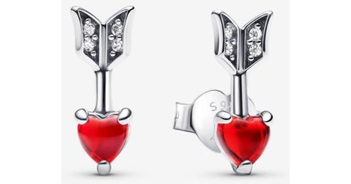 PANDORA Arrow & Murano Glass Heart Stud Earrings in Red | Lyst UK