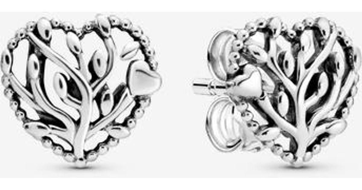 PANDORA Family Tree Heart Stud Earrings in White | Lyst UK