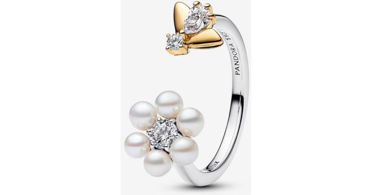 PANDORA Bridgerton Bee & Treated Freshwater Cultured Pearl Flower Open ...