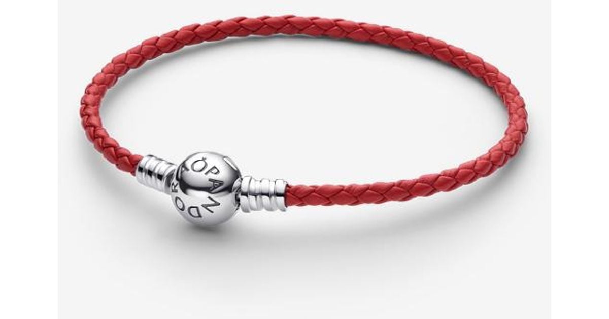 PANDORA Braided Leather Bracelet in Red | Lyst UK