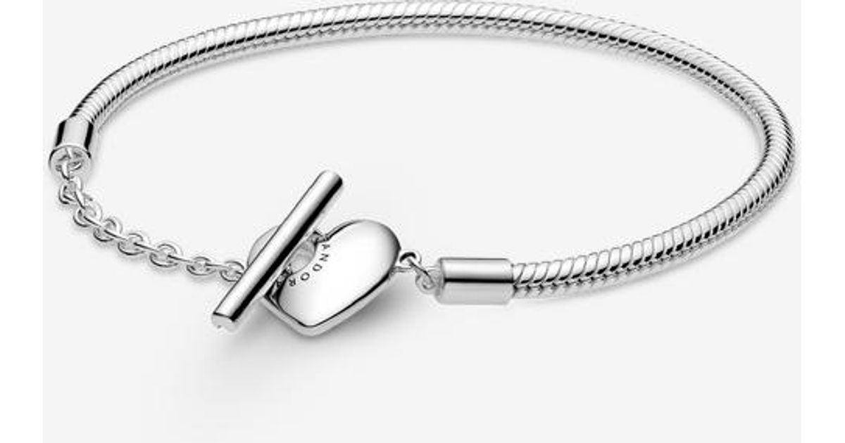 PANDORA Moments Sterling Silver Heart T-bar Snake Chain Bracelet in ...