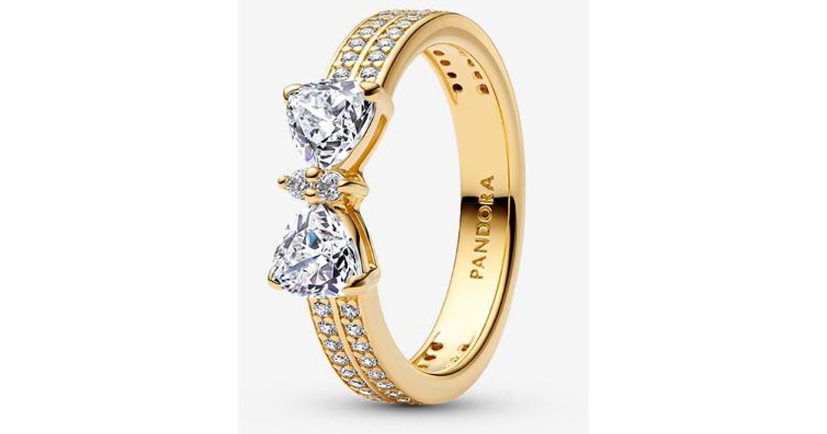 PANDORA Sparkling Bow Double-Row Ring in Metallic | Lyst UK