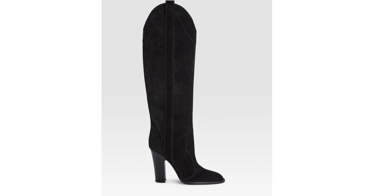 Paris Texas Suede Boot in Black | Lyst