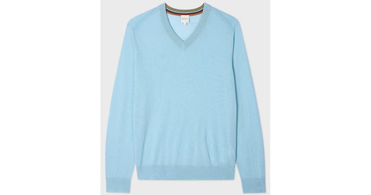 Paul Smith Sky Merino Wool V-Neck Sweater in Blue for Men | Lyst UK