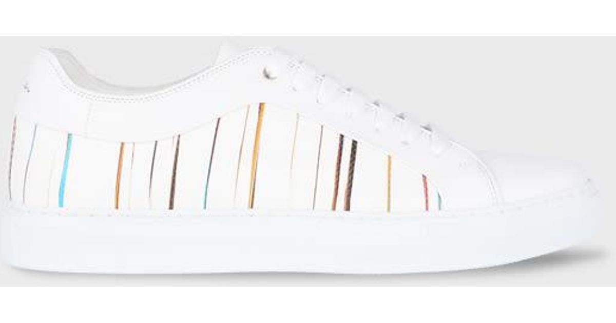 Paul Smith 'Signature Pinstripe' Leather 'Basso' Trainers in White for ...
