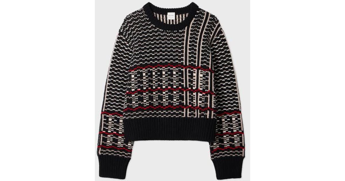 Paul Smith Oversized Check Merino Wool Knit Sweater in Black | Lyst UK