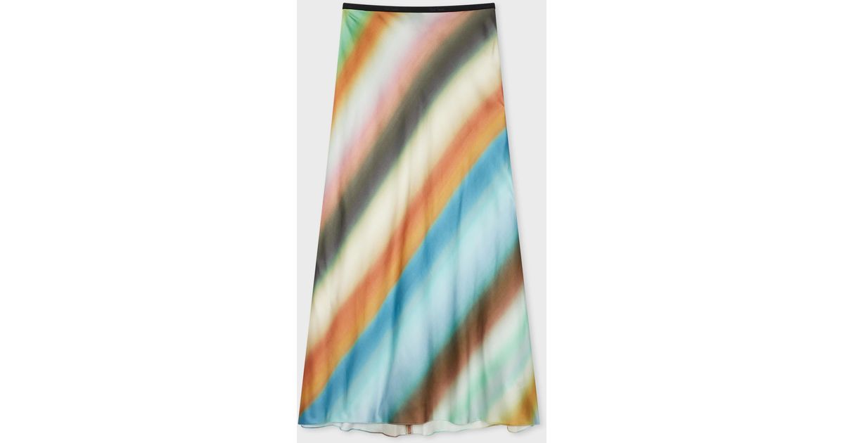 Paul Smith Faded 'Smith Stripe' Bias Cut Midi Skirt in Blue | Lyst