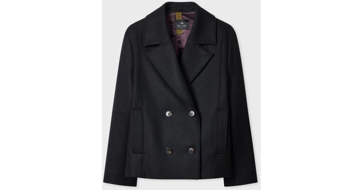 Paul Smith Wool-Cashmere Blend Short Pea Coat in Black | Lyst UK