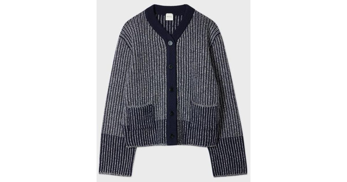 Paul Smith Wool-Blend Ribbed Knit Cardigan in Blue | Lyst UK