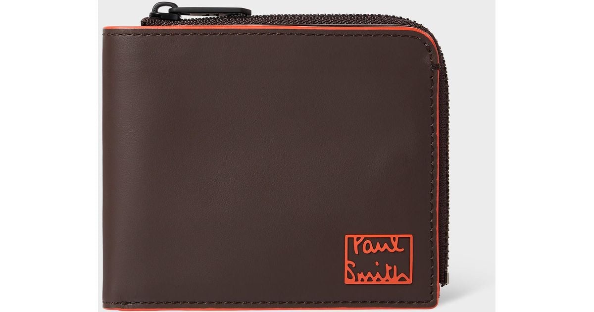 Paul Smith Leather 'Contrast Logo' Billfold And Coin Wallet in Brown for Men | Lyst