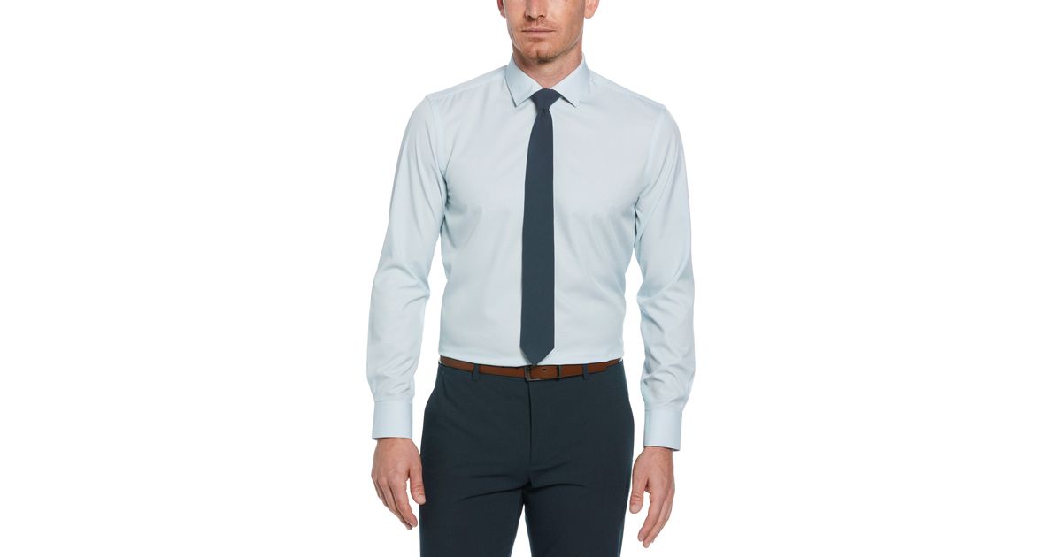 Perry Ellis Slim Fit Stretch Small Check Dress Shirt in Blue for Men | Lyst