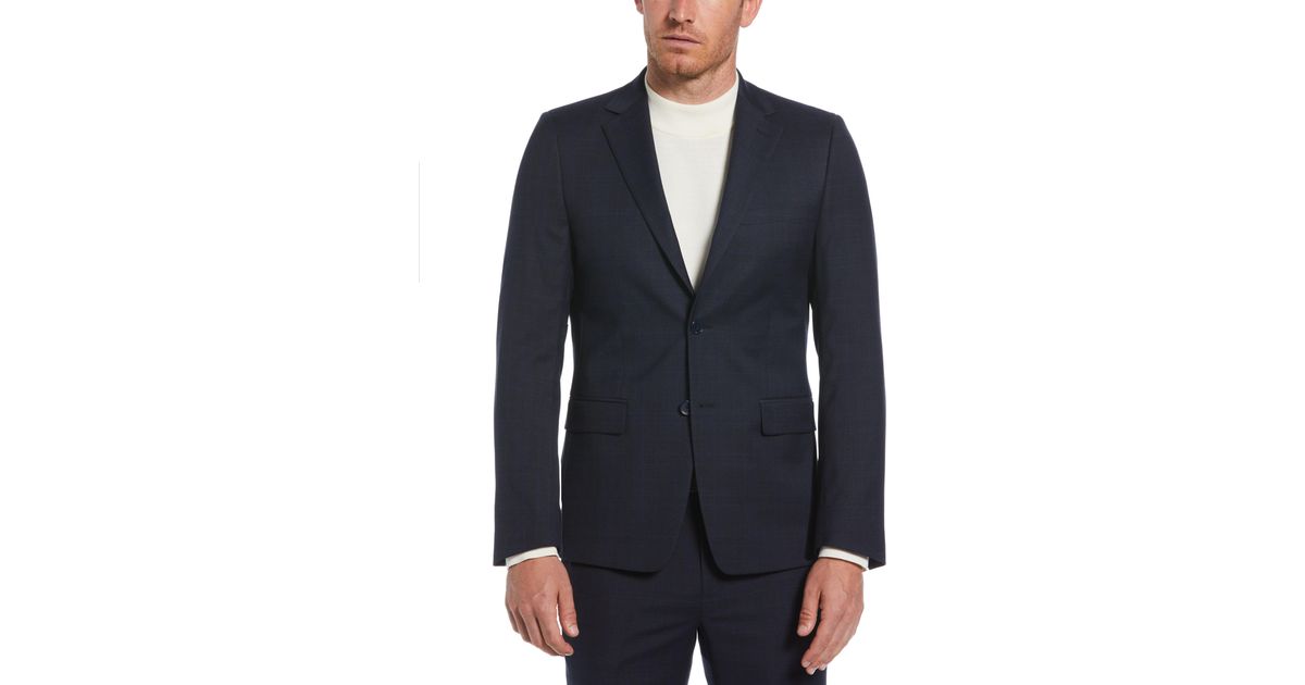 Perry Ellis Slim Fit Plaid Notch Lapel Blazer in Blue for Men | Lyst