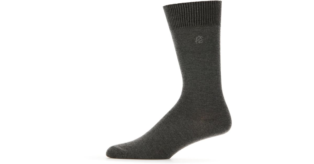 Perry Ellis Merino Wool Blend Flat Knit Logo Socks in Black for Men | Lyst