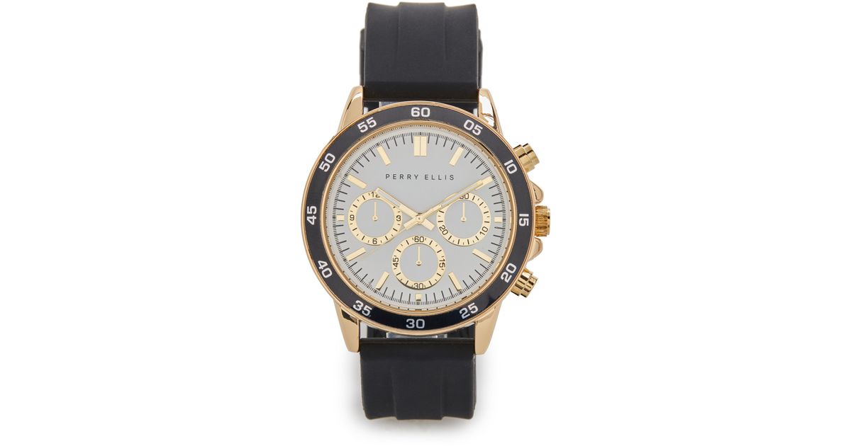 Perry Ellis Black And Gold Chronograph Watch for Men - Lyst