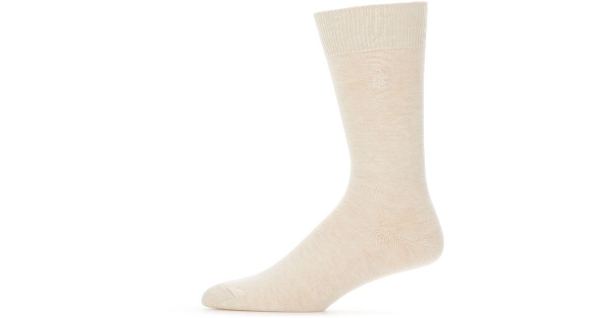 Perry Ellis Merino Wool Blend Flat Knit Logo Socks in Natural for Men ...