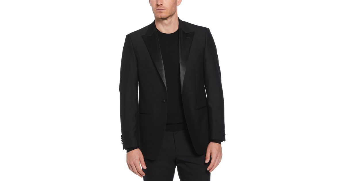 Perry Ellis Slim Fit Peak Lapel Satin Sport Coat in Black for Men | Lyst