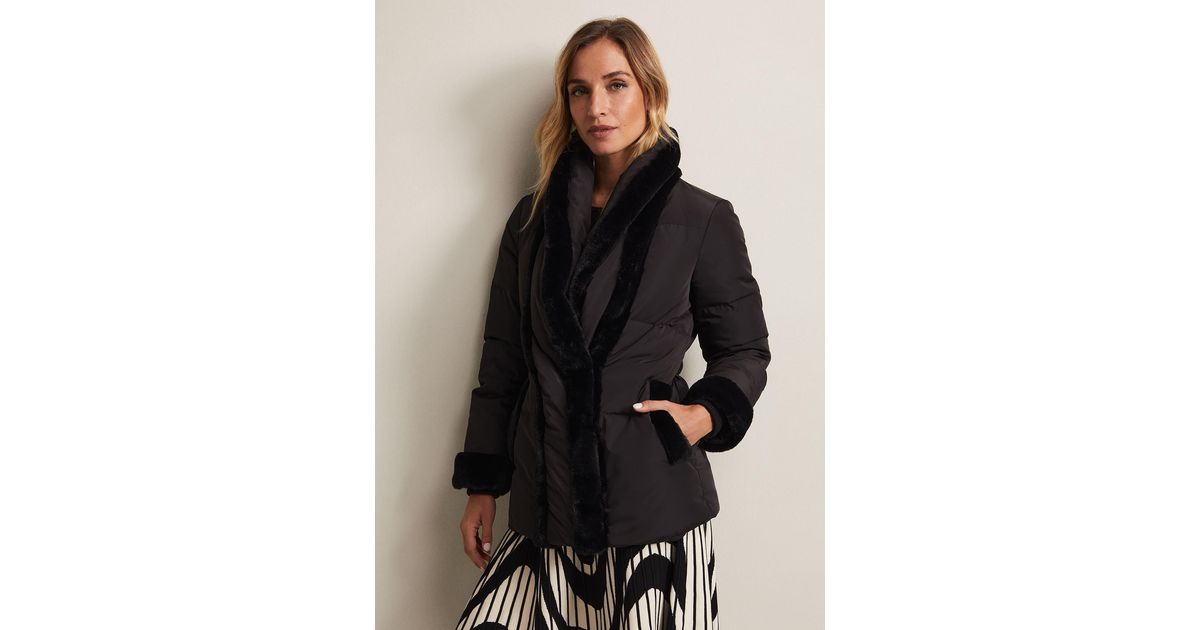 Phase Eight Nelle Faux Fur Short Puffer Coat in Black | Lyst UK